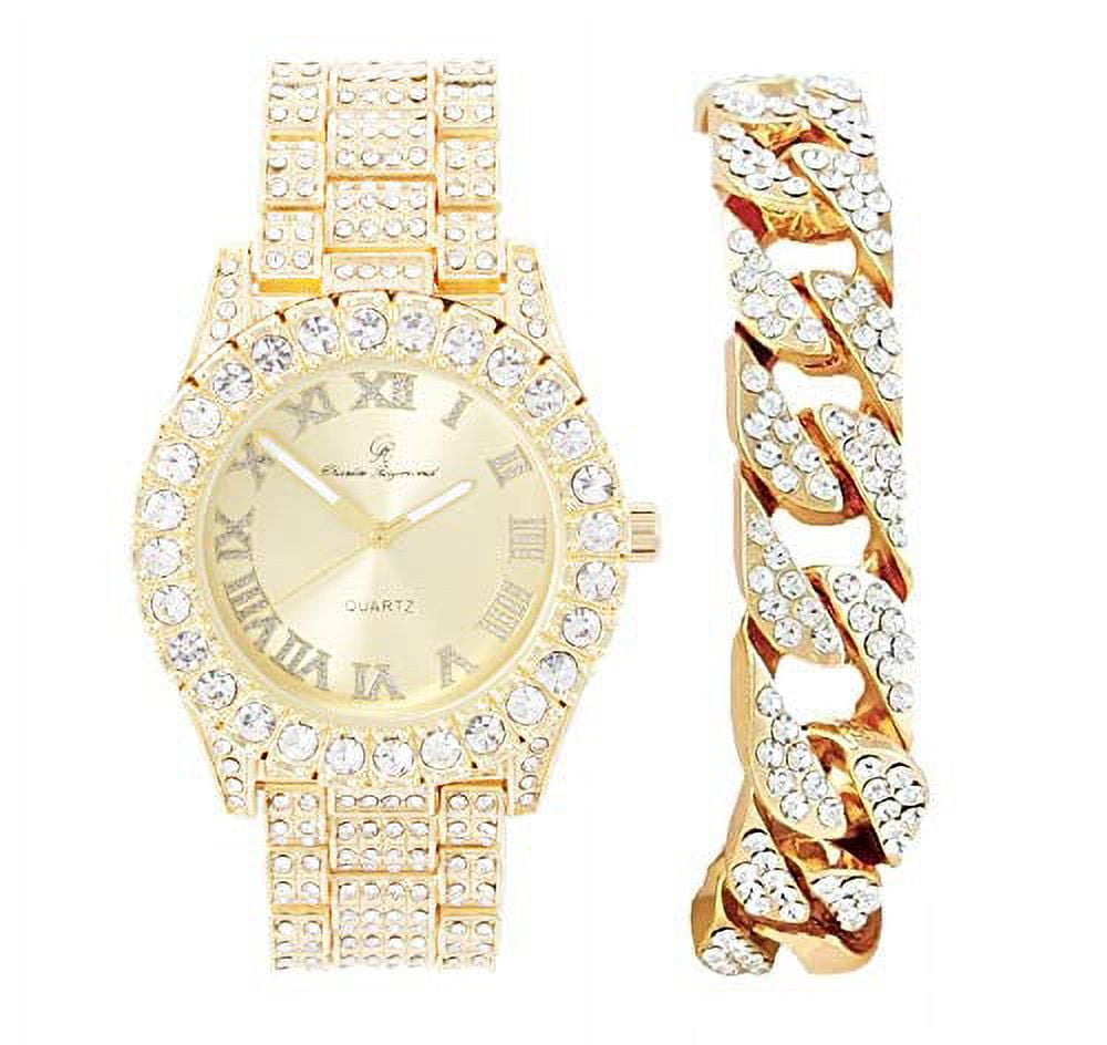 Charles Raymond Mens Hip Hop Big Rocks with Roman Numerals Fully Iced ...