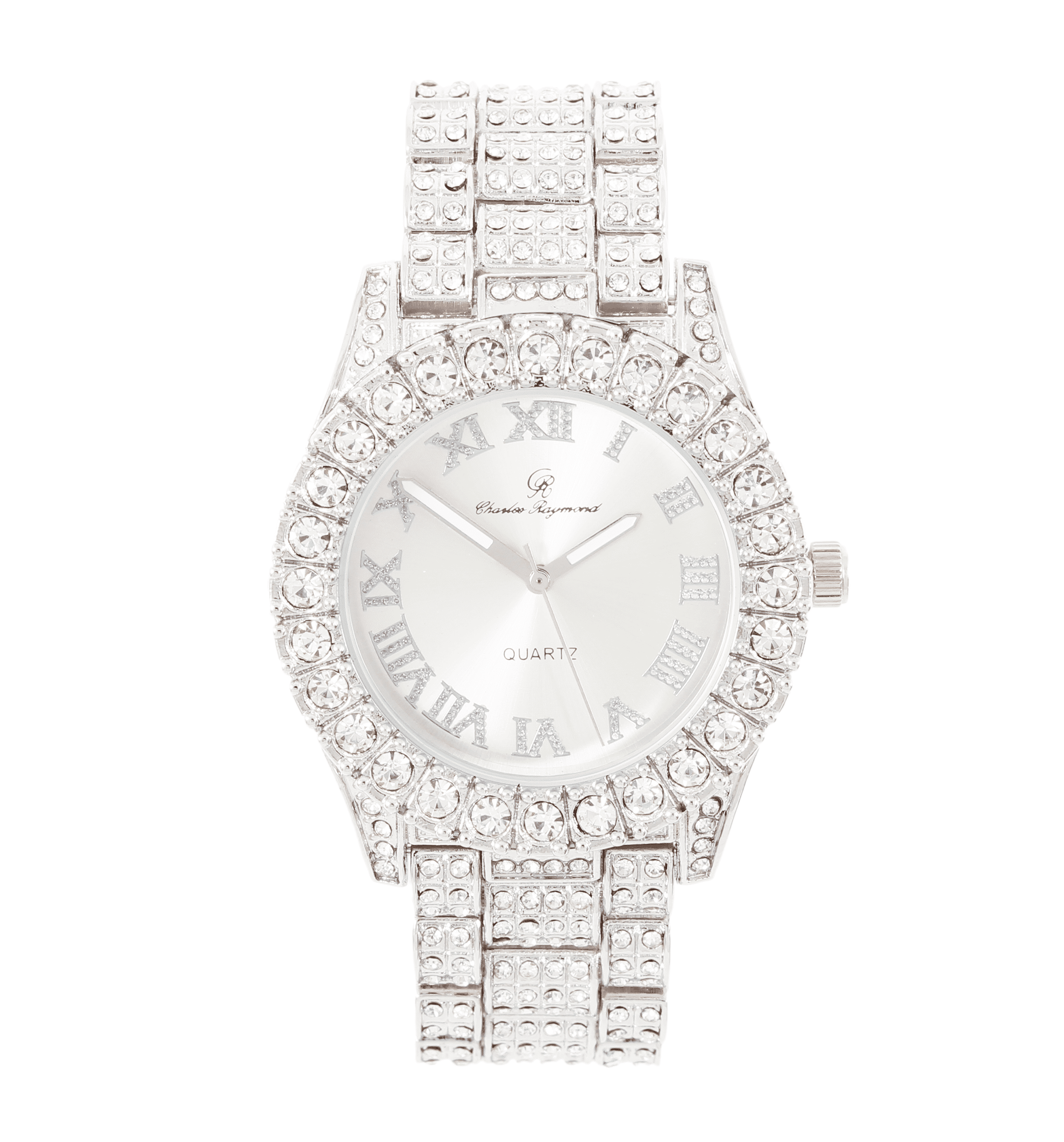 Charles Raymond Mens Pale Silver Big Rocks with Roman Numerals Fully ...