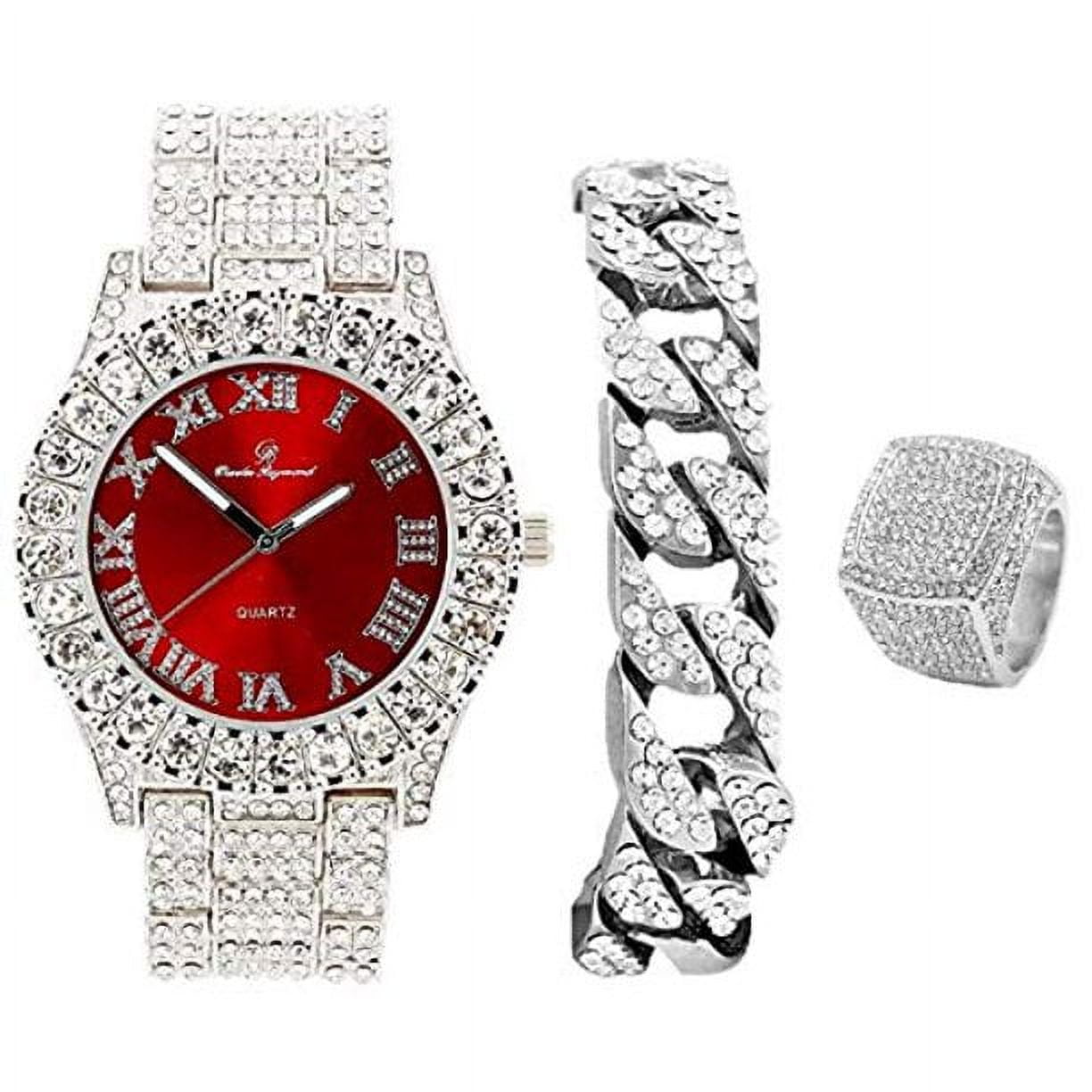 Charles Raymond Mens Silver Big Rocks Bezel Bloody-Red Dial with Roman ...