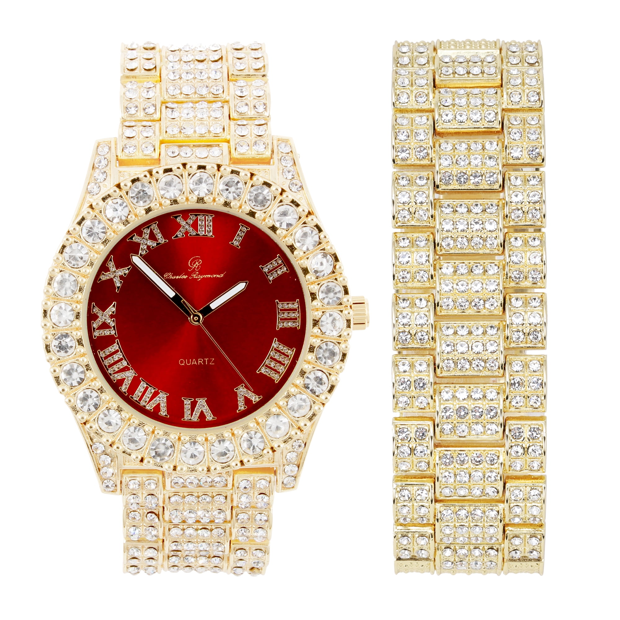 Charles Raymond Mens Silver Big Rocks with Roman Numerals Fully Iced ...