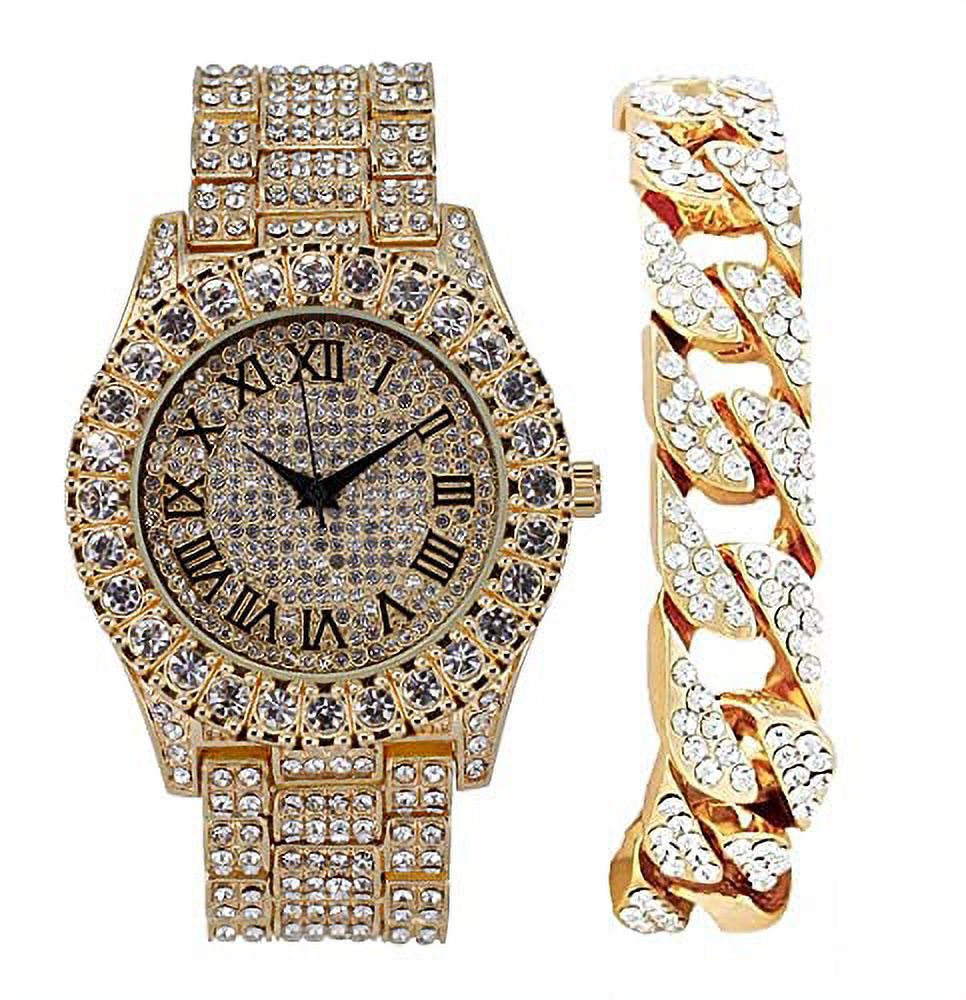 Charles Raymond Mens Silver Big Rocks with Roman Numerals Fully Iced ...