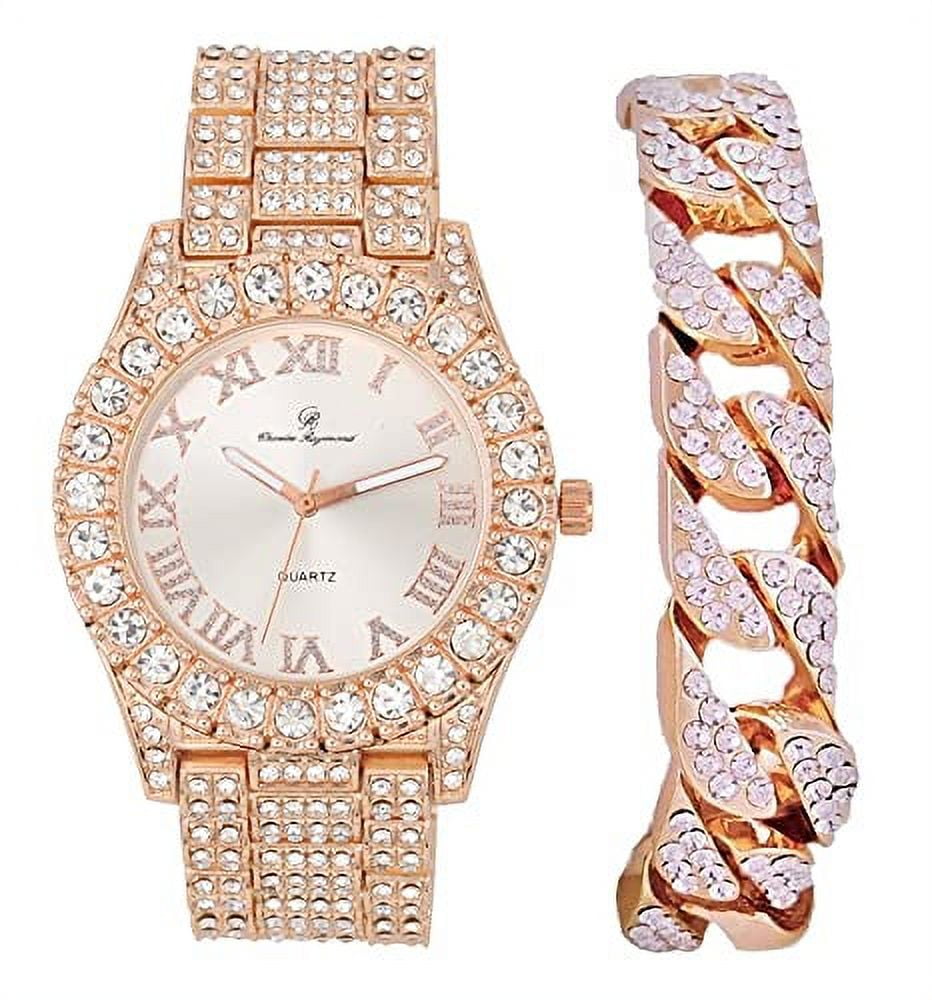 Charles Raymond Mens Silver Big Rocks with Roman Numerals Fully Iced ...