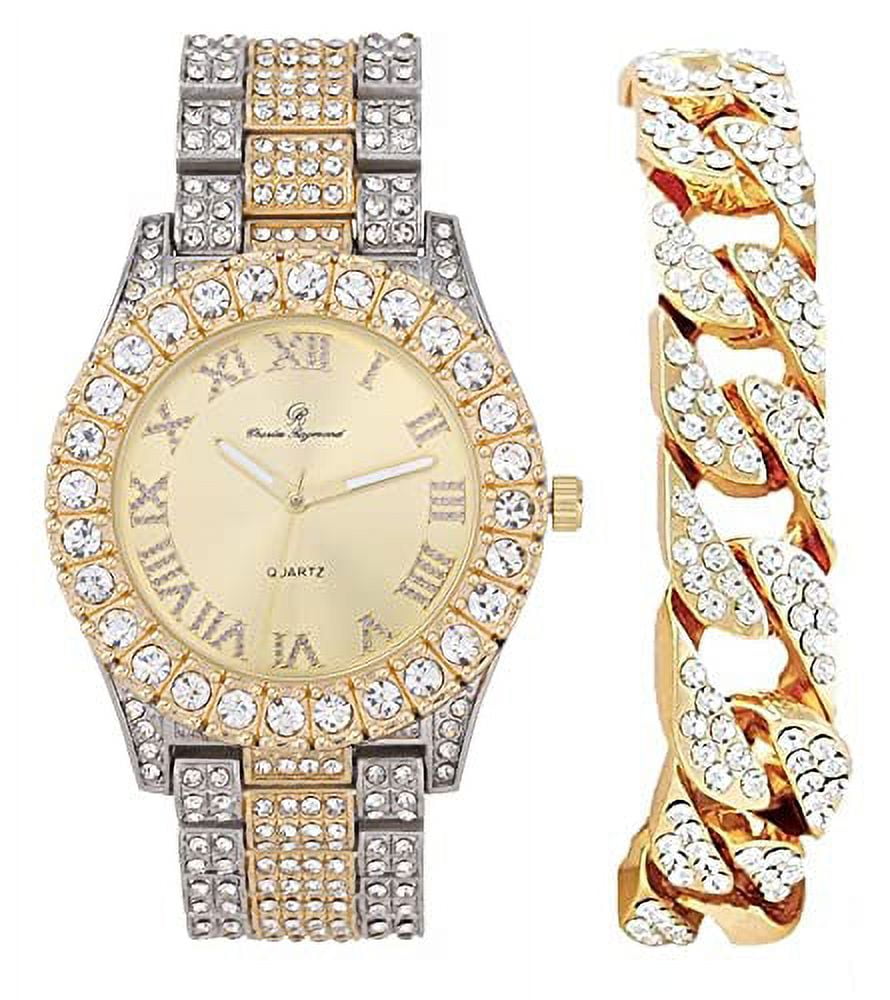 Charles Raymond Mens Silver Big Rocks with Roman Numerals Fully Iced ...