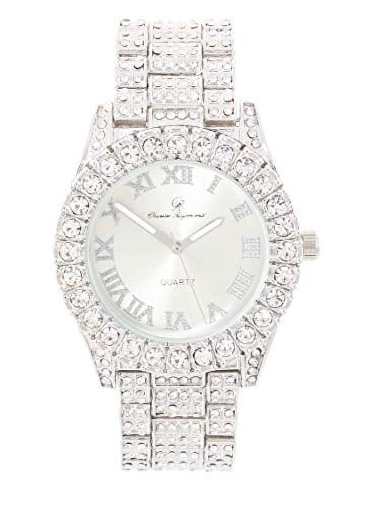 Charles Raymond Mens Silver Hip Hop Big Rocks with Roman Numerals Fully ...