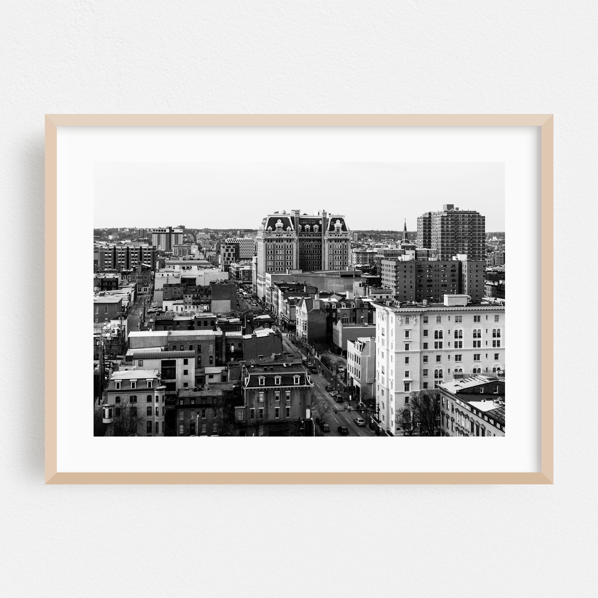 Charles Street B&W - Baltimore Maryland Photography Oak Framed Wall Art Print 24 x 36 inches ...
