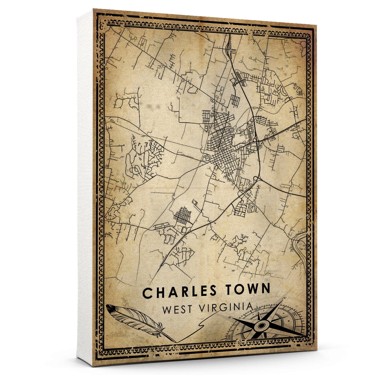 Charles Town Vintage Map Prints Canvas, West Virginia Map Art Canvas ...