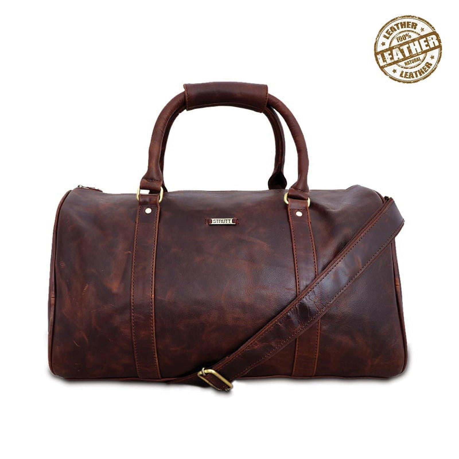 STRUTT Crushed Brown Leather Unisex Duffle Bag, Spacious, Ergonomic ...