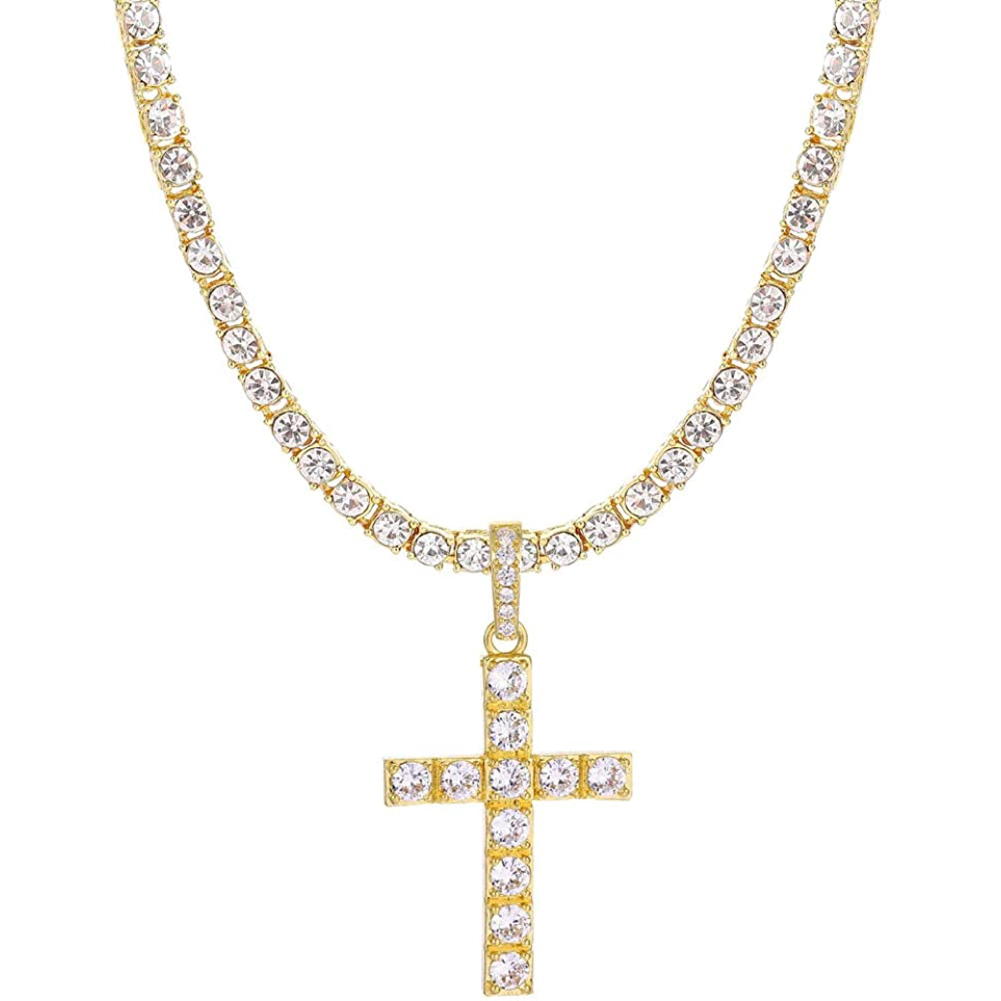Charles raymond Iced Out Cross Pendant on Tennis Chain for Men or Women ...