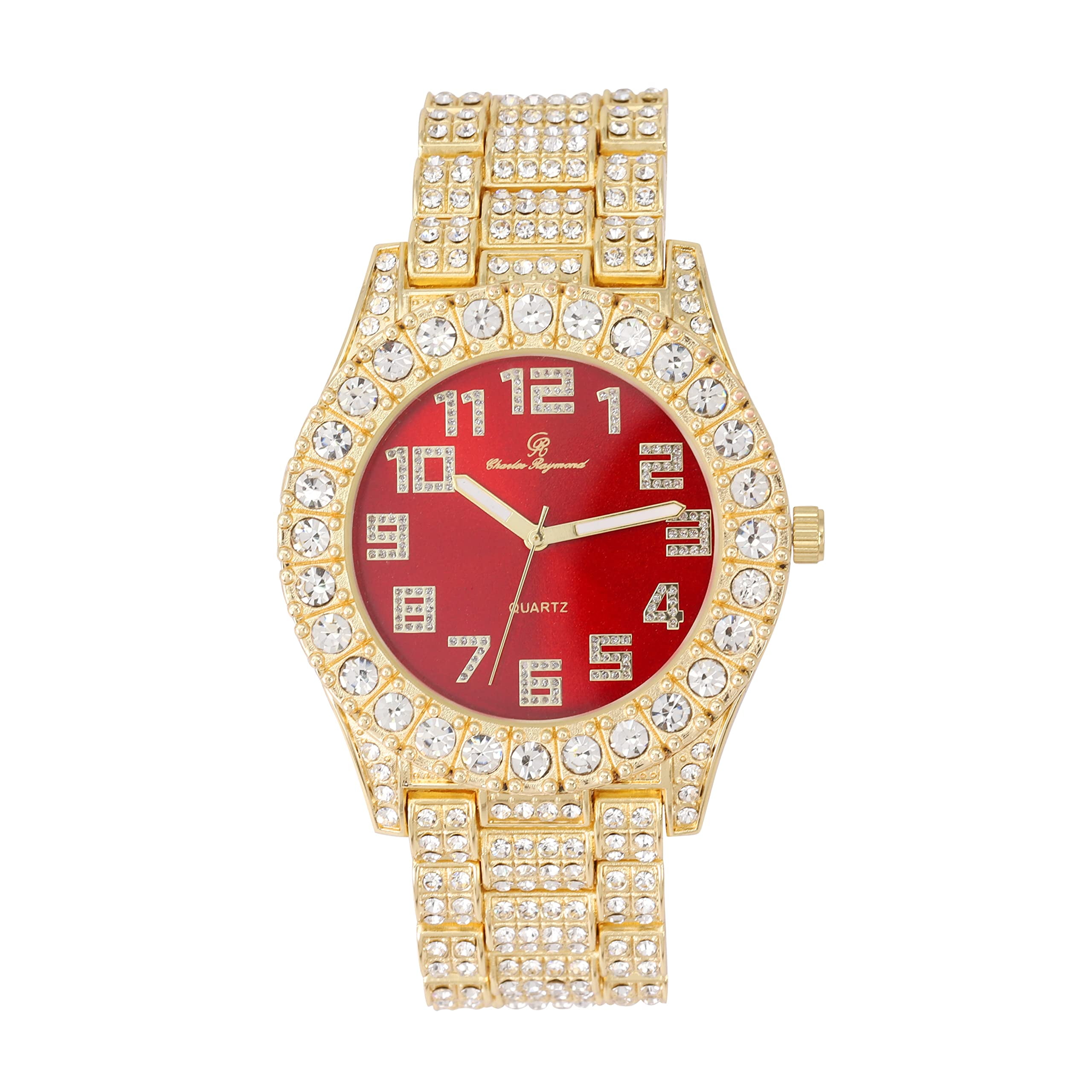 Charles raymond Mens Big Rocks with Numerals Fully Iced Out Colorful ...