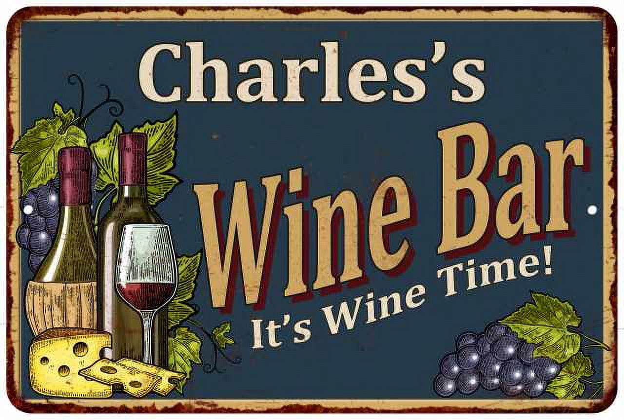 Charles's Wine Bar Green Sign Rustic Decor 8 x 12 High Gloss Metal ...