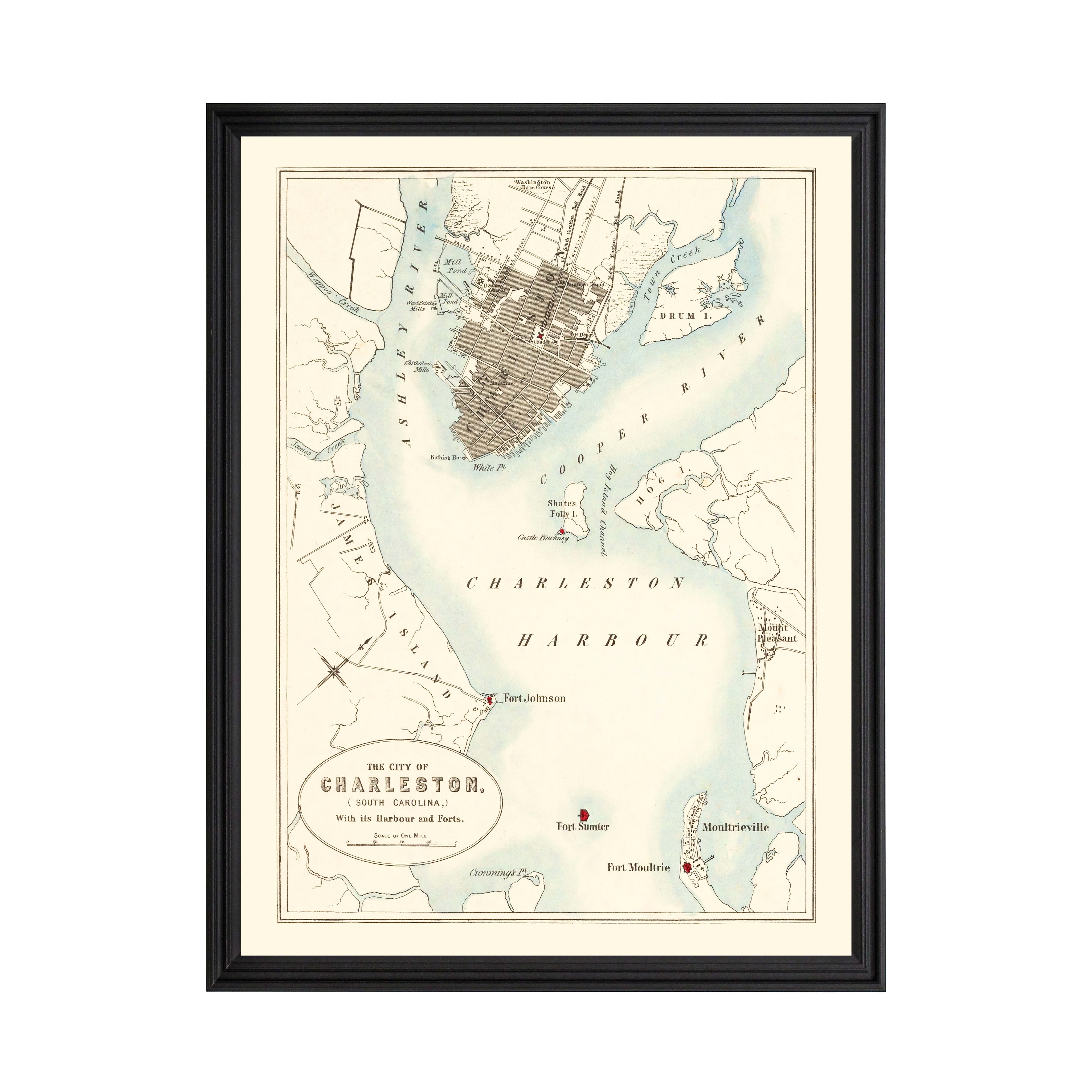 Charleston Art, 1857 Vintage Map of Charleston South Carolina, SC ...