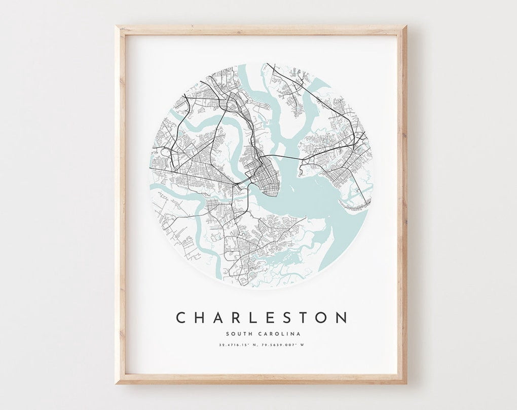 Charleston Map Print, Charleston Map Poster City Wall Art, Sc Road Map ...