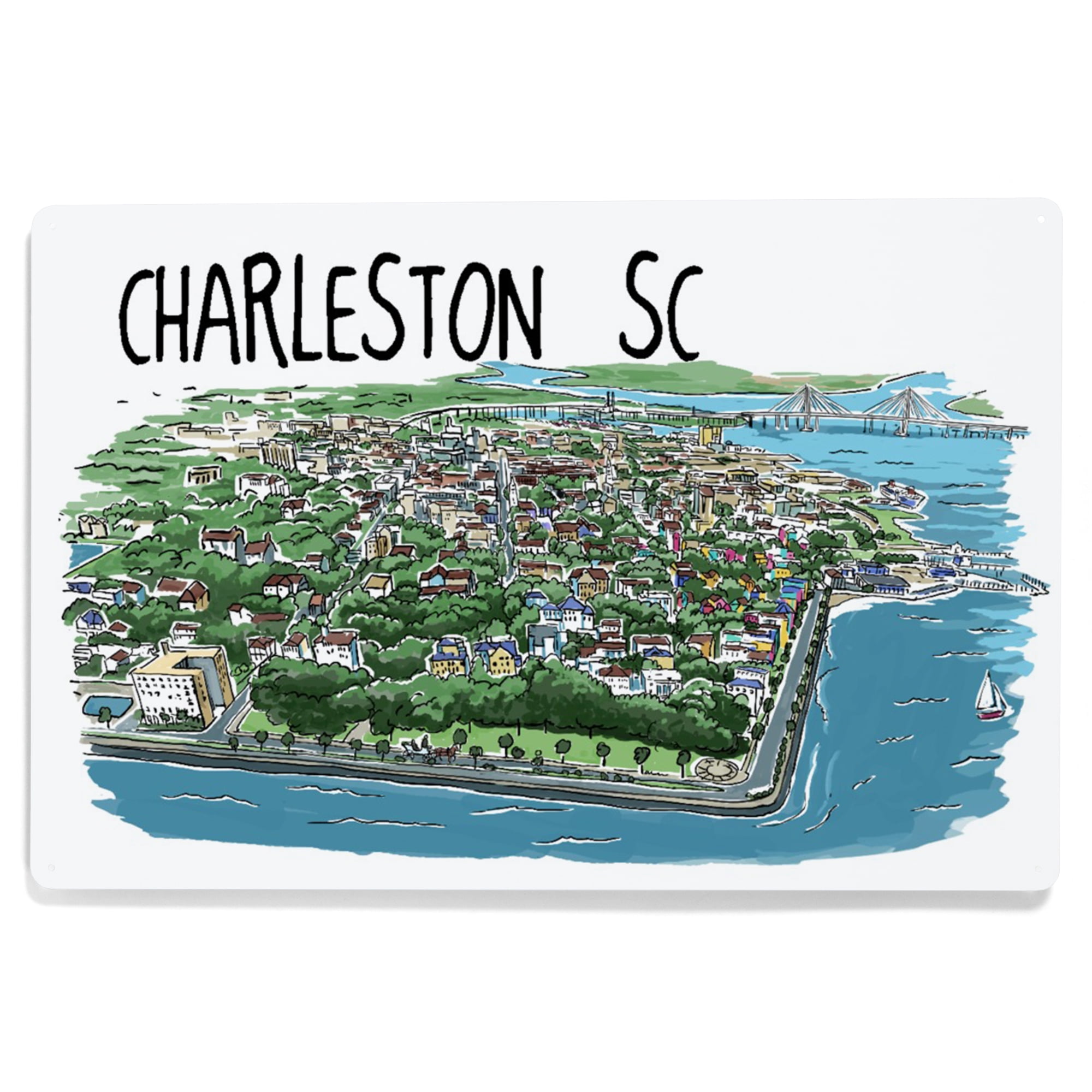 Charleston, South Carolina, Line Drawing (12x18 Aluminum Art, Indoor ...