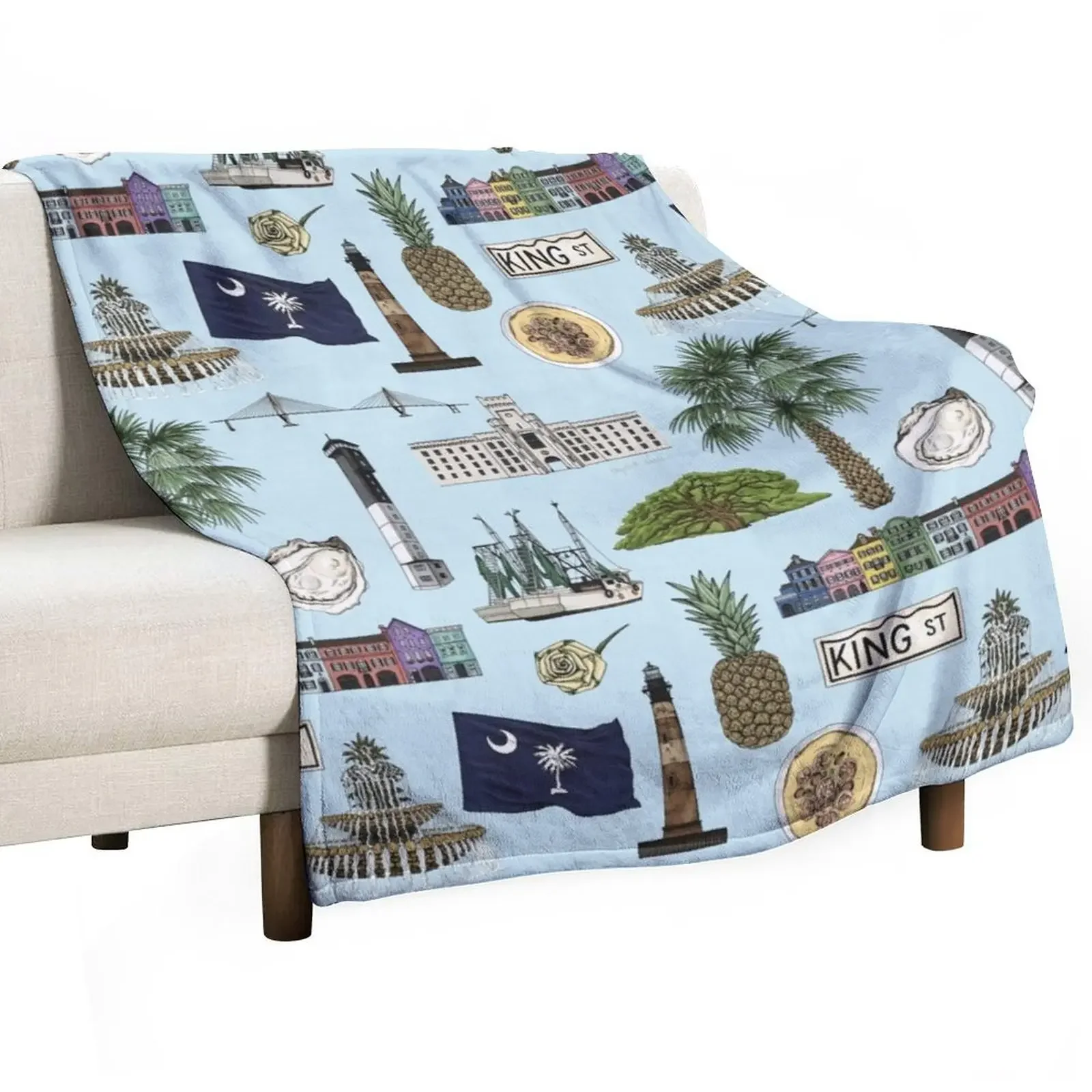 Charleston South Carolina Pattern - Blue Throw Blanket Summer Beddings ...