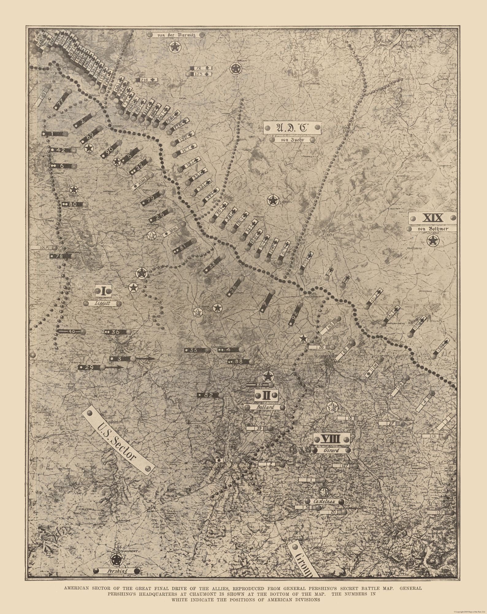 Historic War Map - Allied Forces Final Drive World War I - Reynold 1921 - 23 x 28.97 - Vintage ...