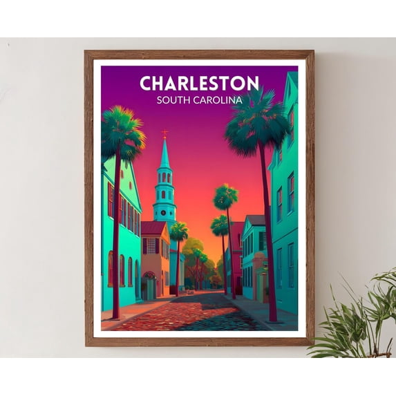 Charleston South Carolina Vibrant Travel Retro Futuristic Colorful ...