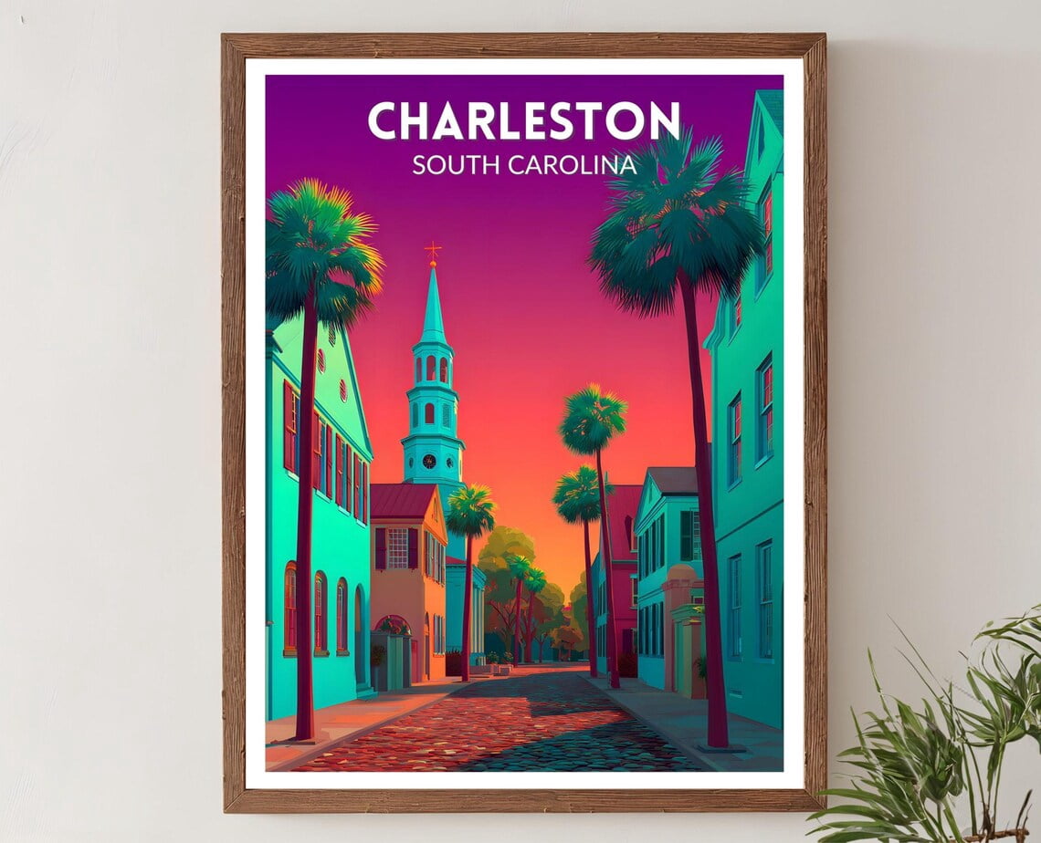 Charleston South Carolina Vibrant Travel Retro Futuristic Colorful ...