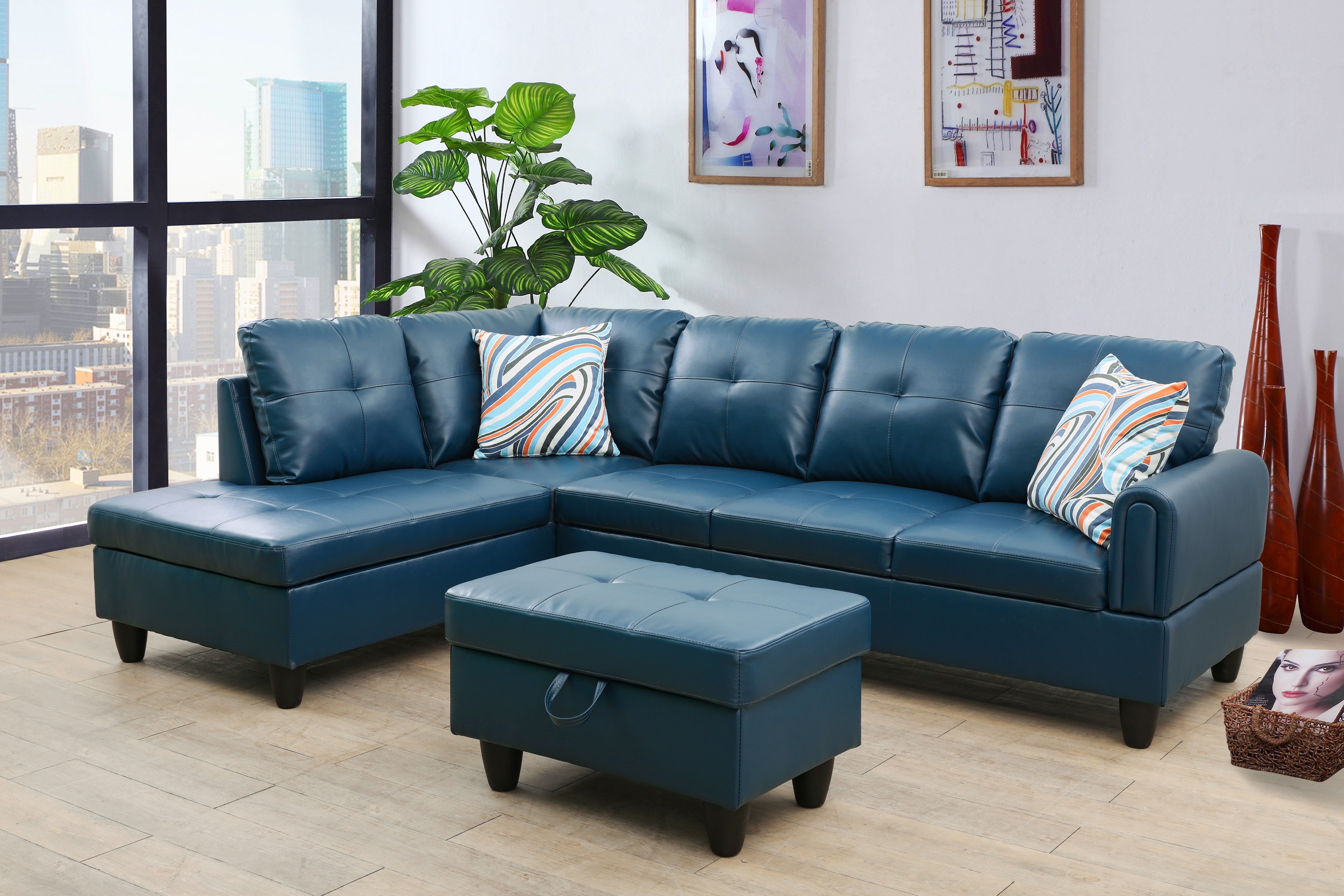 Charley97" Wide 3 Pieces Faux Letter Left Facing Sofa Set With Ottoman ...