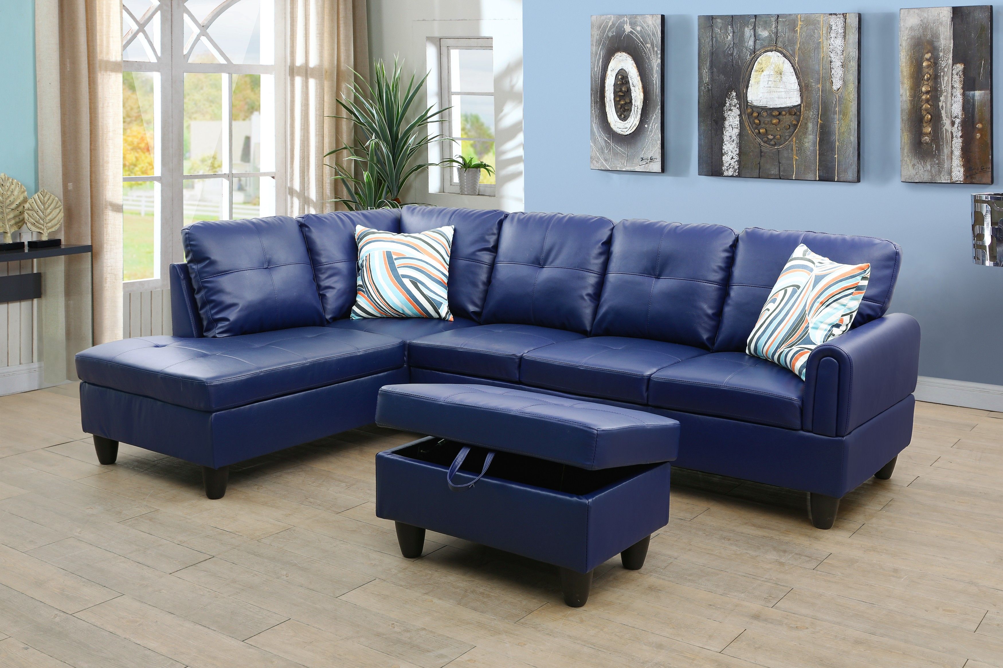 Charley97" Wide 3 Pieces Faux Letter Left Facing Sofa Set With Ottoman ...