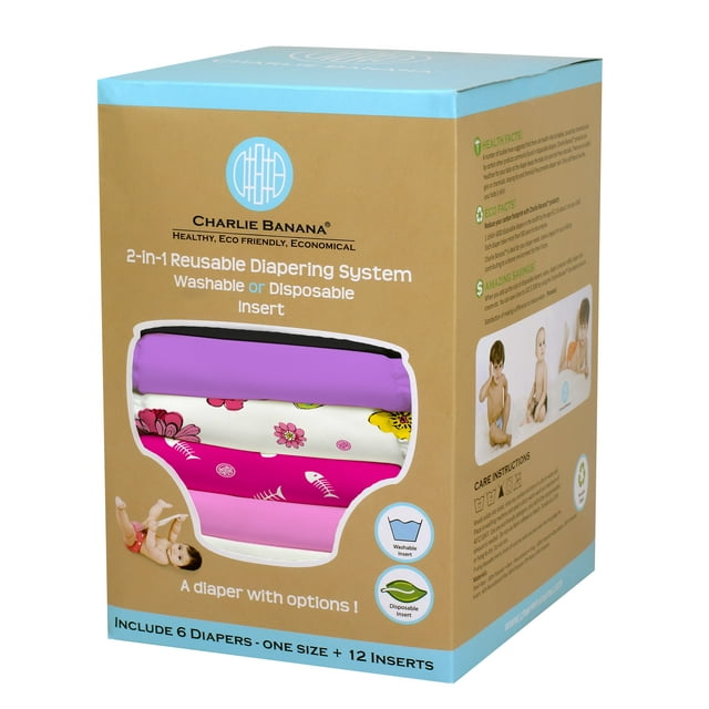 Charlie Banana 6 Cloth Diapers and 12 Insert Kit, Sassy Collection, One ...