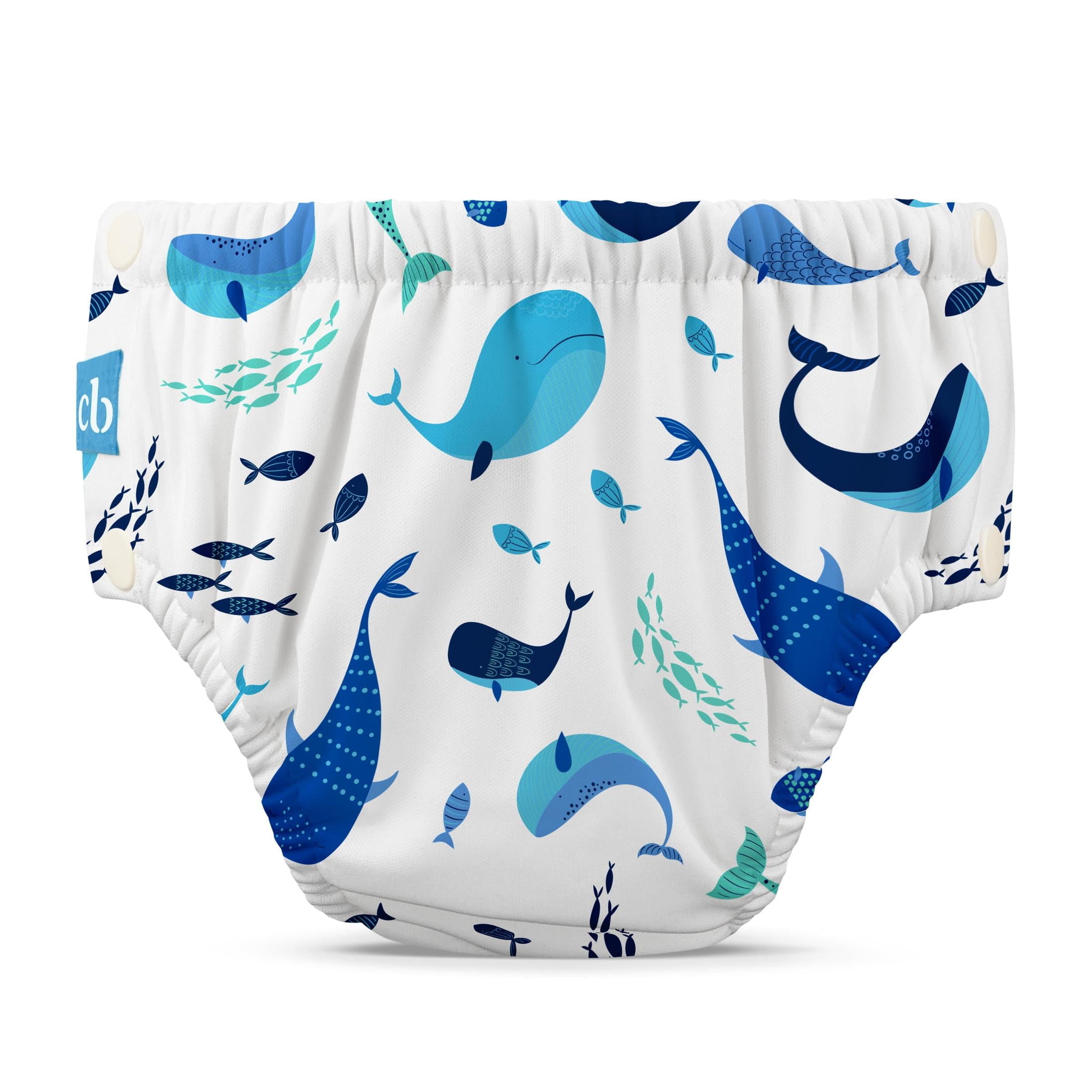 Charlie Banana Reusable Swim Diaper Snaps Multi-Color Whale on White ...