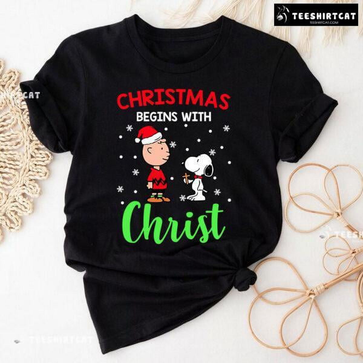 Charlie Brown And Snoopy Christmas Begins With Christ T-shirt - Walmart.com