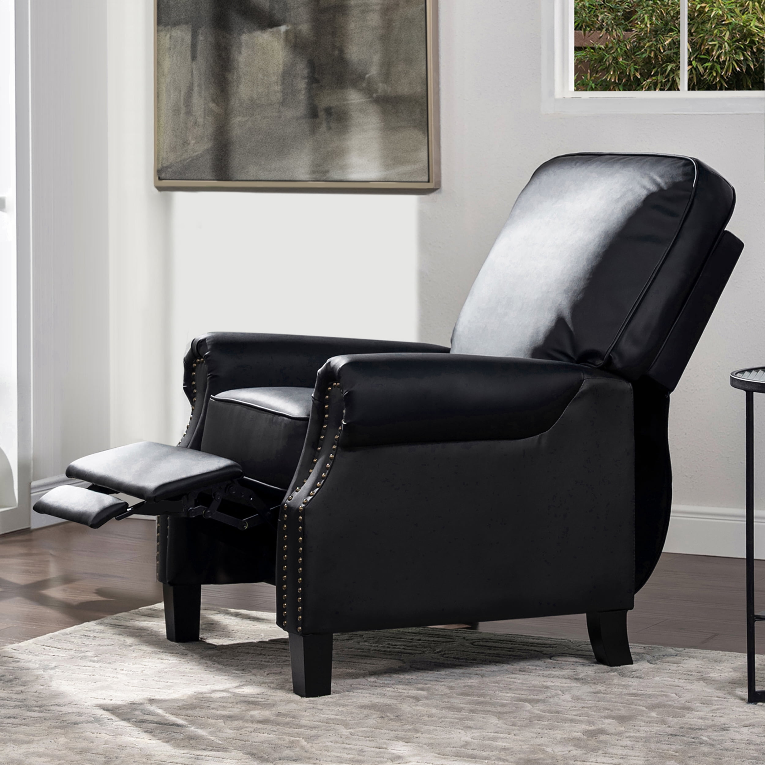 Charlie Design Auden 34" Manual Recliner Accent Chair, Ink Black Bonded ...
