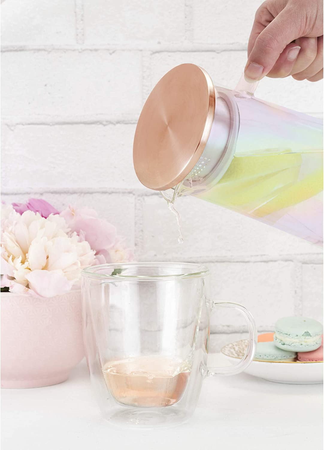 Charlie Iridescent Iced Tea Glass Carafe with Lid and Filter, Pitcher ...