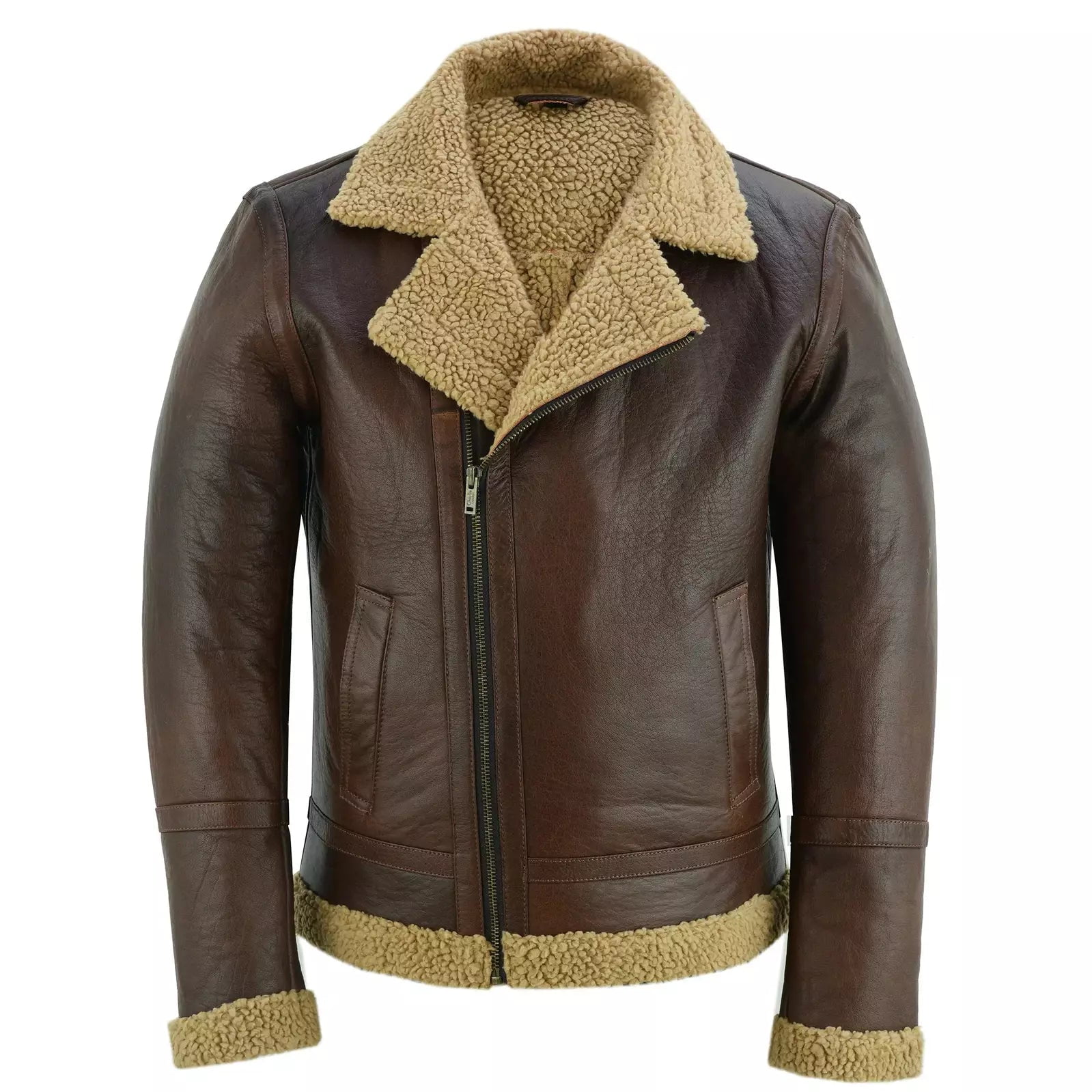 Charlie LONDON Aviator Sheepskin Leather Jacket Mens -Faux Fur Coats ...