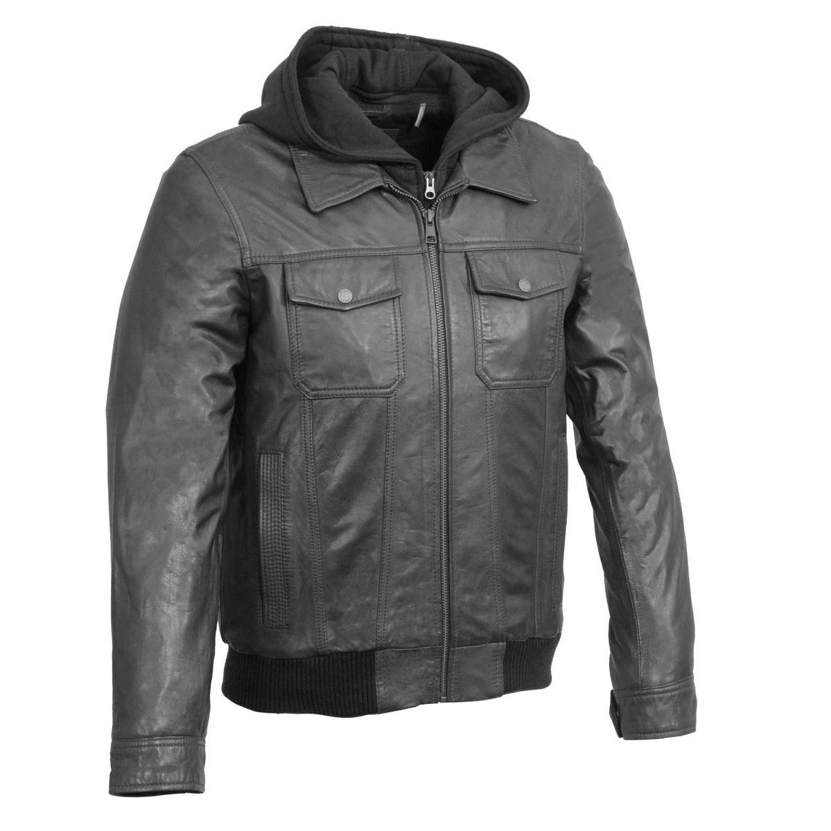 Charlie London Men's Brown Leather Zipper Bomber Jacket With Zip Off ...