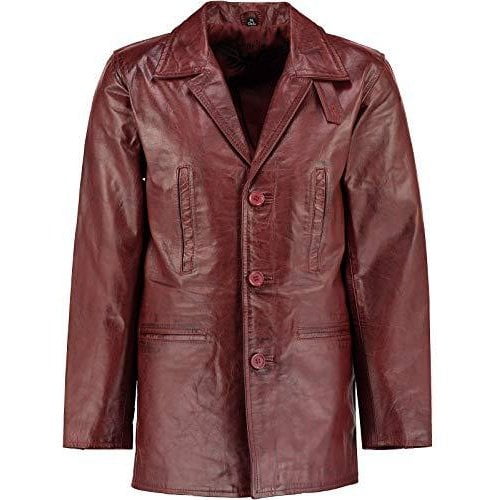 Charlie London Men's Max Payne Wine Red Leather Coat, Long Sleeve Men ...