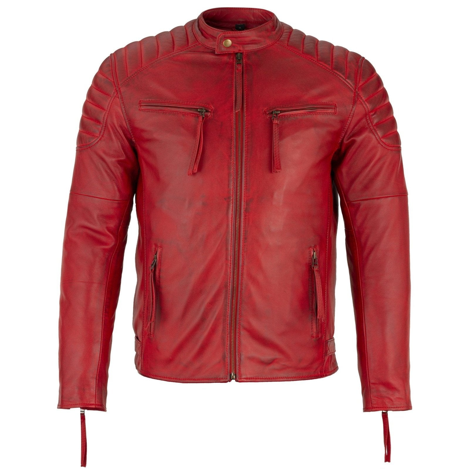 Charlie London Men's Slim Fit Retro Style Biker Red Leather Jacket ...