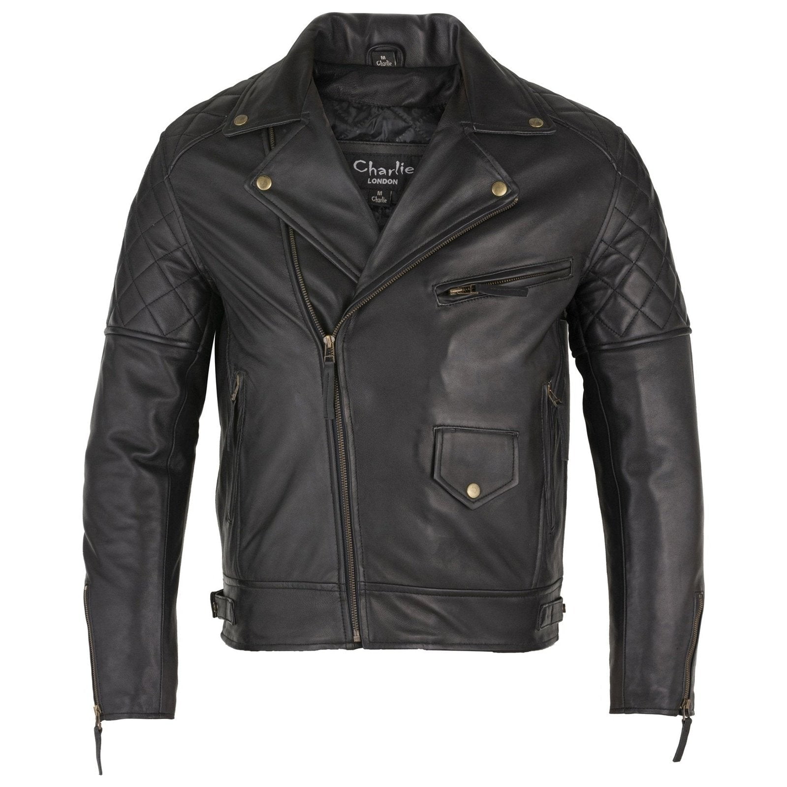 Charlie London Men's Soltau Diamond Biker Style Black Leather Jacket ...