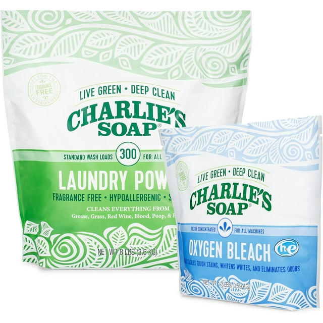 Charlie’S Soap Laundry Powder (300 Loads, 8 Lb) And Oxygen Bleach (40 ...