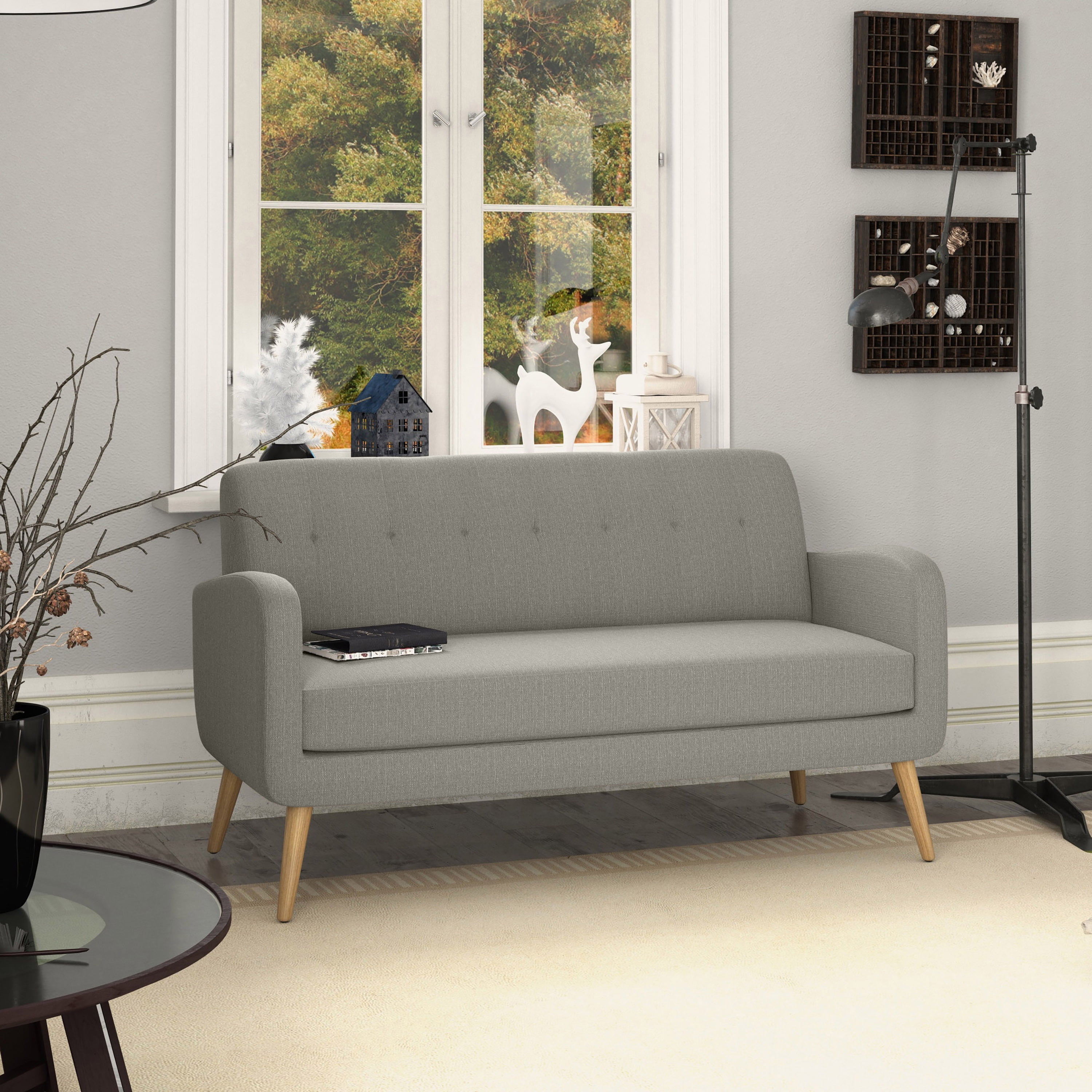 Charlie Sofa: Mid-Century Modern 3-Seater Loveseat in Medium Dove Gray ...