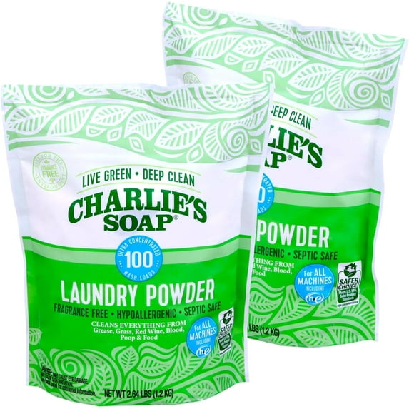 Charlie’s Soap Laundry Powder (100 Loads, 2 Pack) Hypoallergenic Deep ...