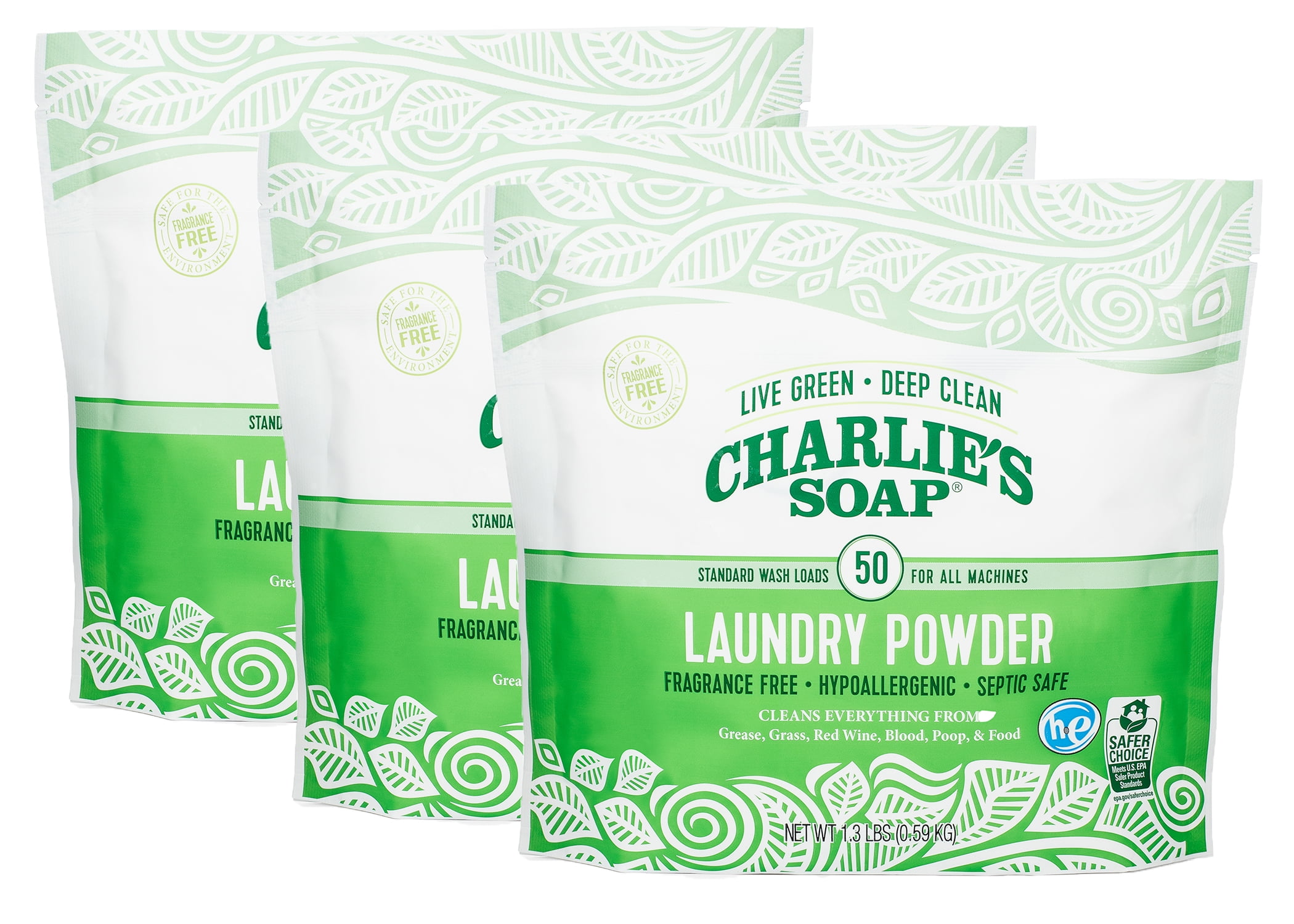 Charlie's Soap Laundry Powder (50 Loads) Hypoallergenic Deep Cleaning ...