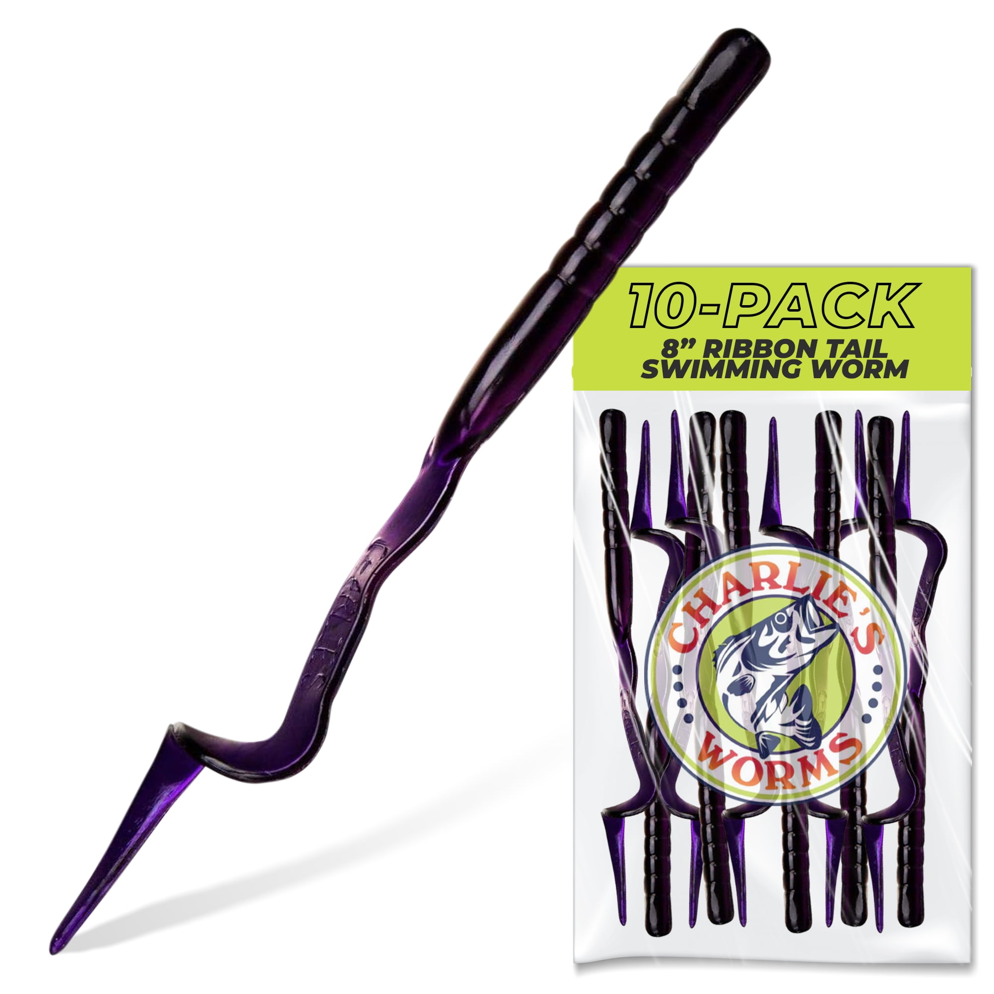 Charlie's Worms Artificial Fishing Bait 8" Ribbon Tail Swimming Worm ...