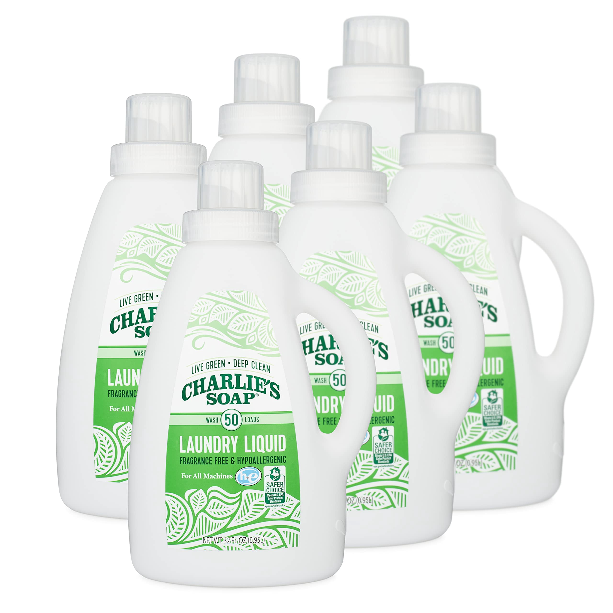 Charlies Soap Laundry Liquid (50 Loads, 6 Pack) Natural Deep Cleaning ...