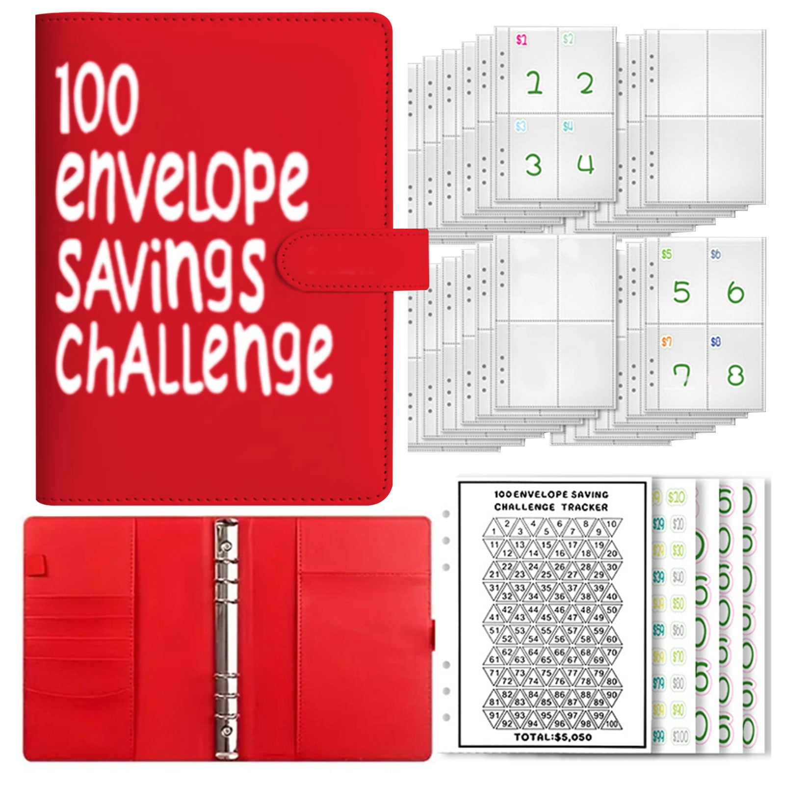 Charlodey Clearance 100 Envelope Challenge Saving Challenge Book Easy & Fun Way to $5 050 ...