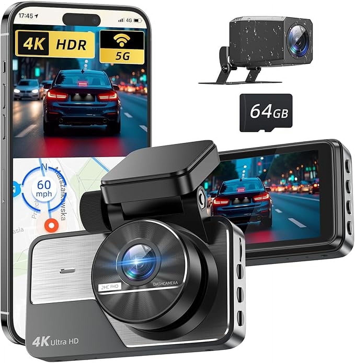 Charlore Dash Cam Front and Rear，4K+2K Full HD Dual Dash Camera for ...