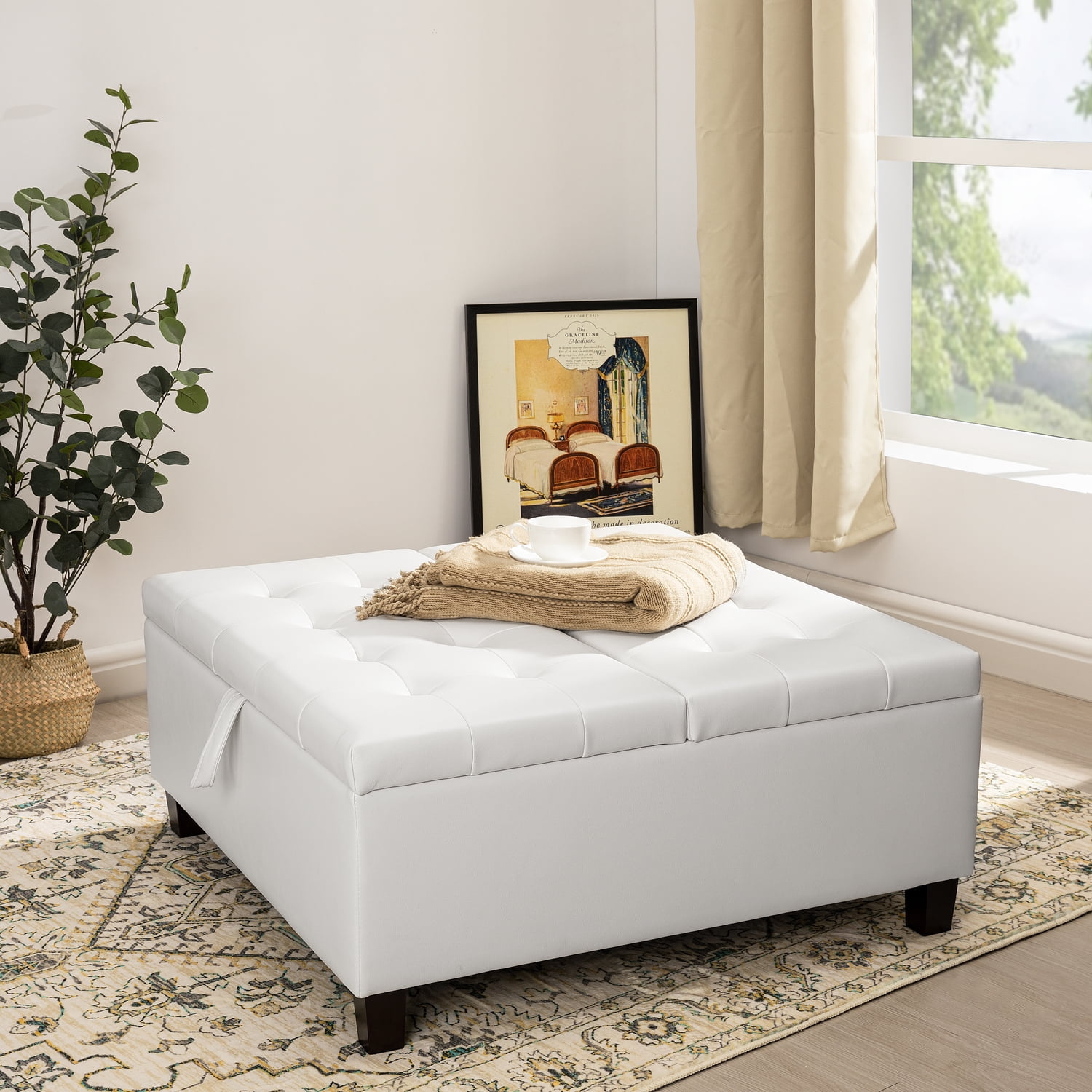 "Naomi Home Charlotte 35"" Ottoman Bench, Tufted Lift Top Coffee Table ...