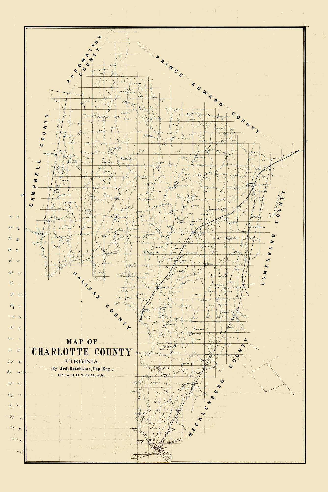 Historic County Map - Charlotte County Virginia - Hotchkiss 1860 - 23 x ...