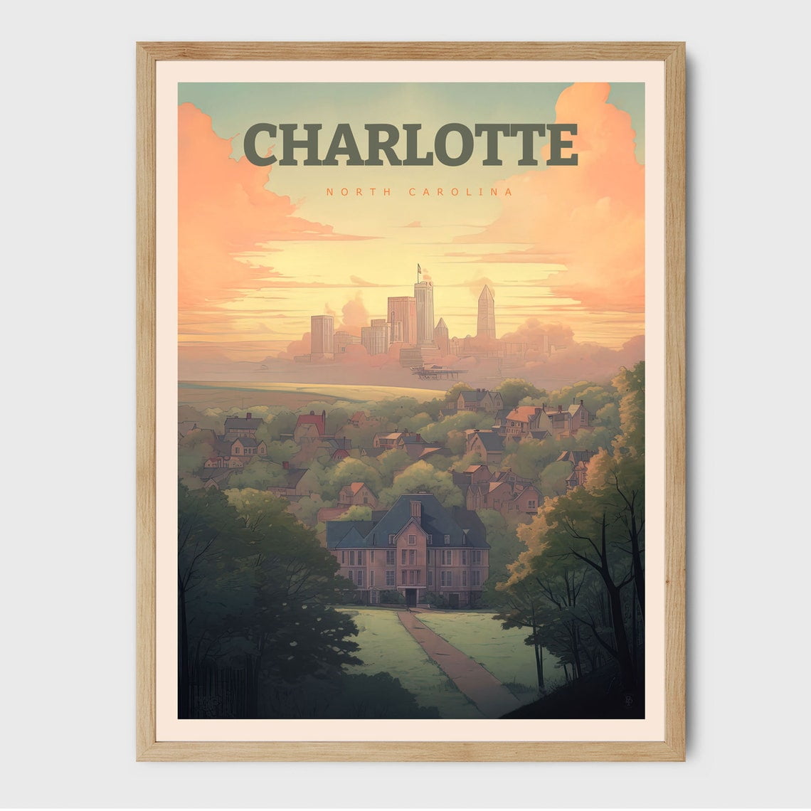 Charlotte North Carolina City Illustration Travel Wall Art, Unframed ...