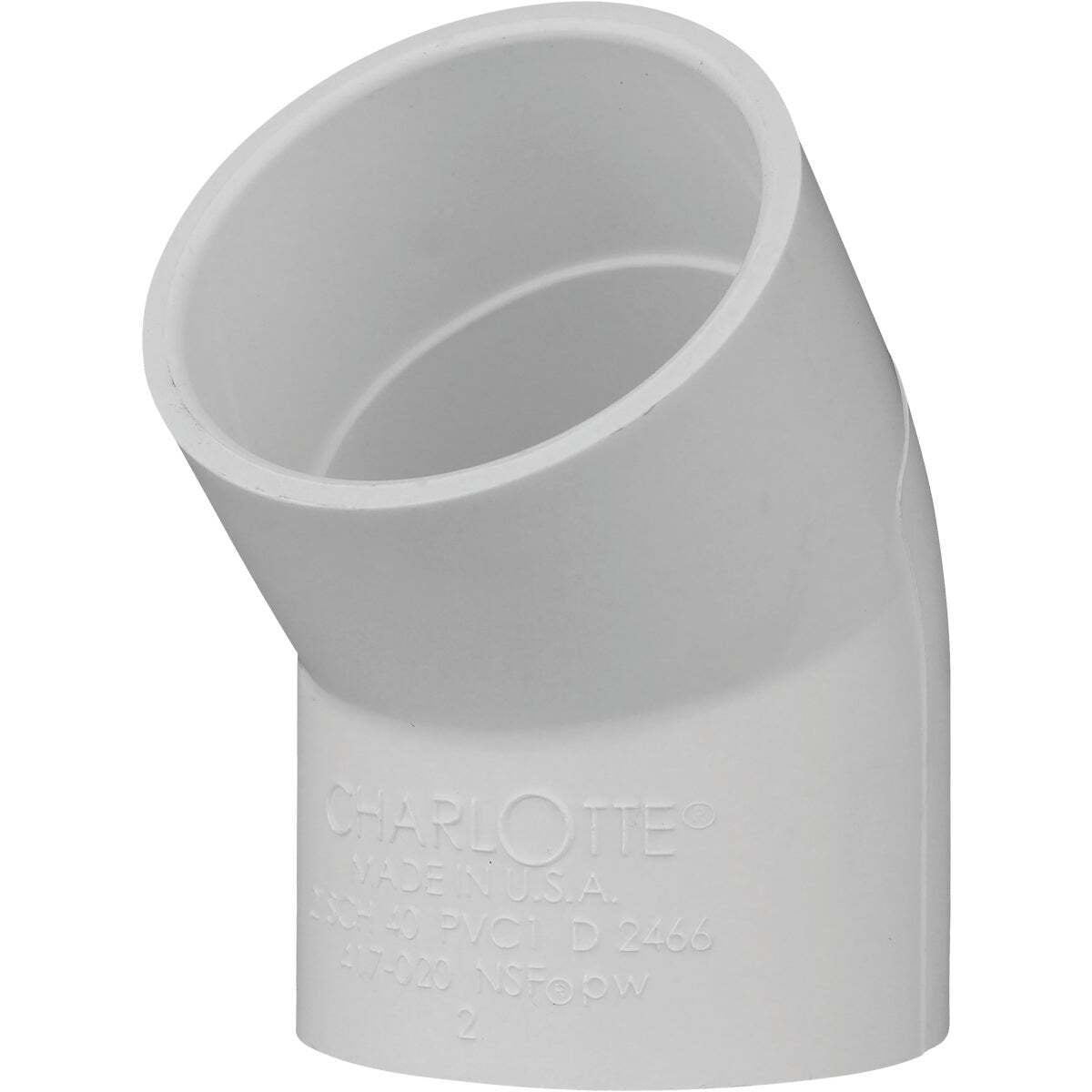 Charlotte Pipe Schedule 40 PVC 2in Slip Elbow, 45 Degree Bend, White ...