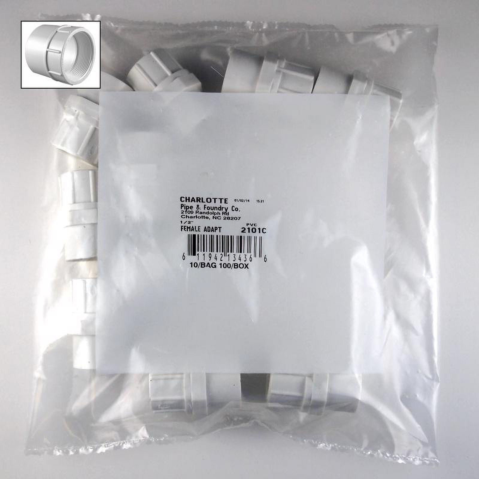 Charlotte Pipe & Foundry PVC02101C0600HA 0.5 in. FPT Sch 40 Adapter ...