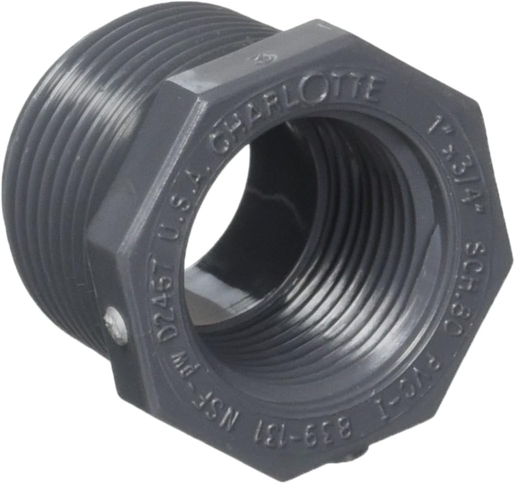 Charlotte Pipe Schedule 80 PVC Reducer Bushing, Gray, MPT x FPT, 1 x 3/ ...