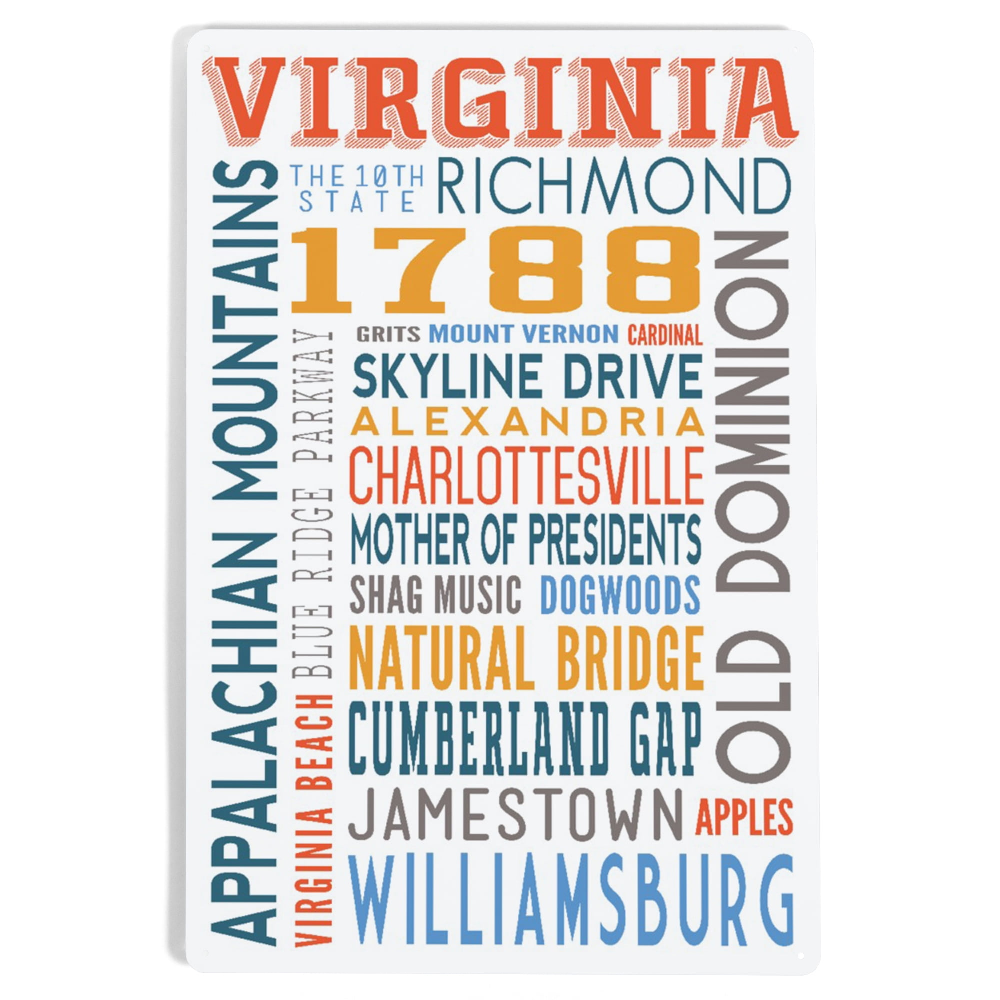 Charlottesville, Virginia, Typography (12x18 Aluminum Art, Indoor ...