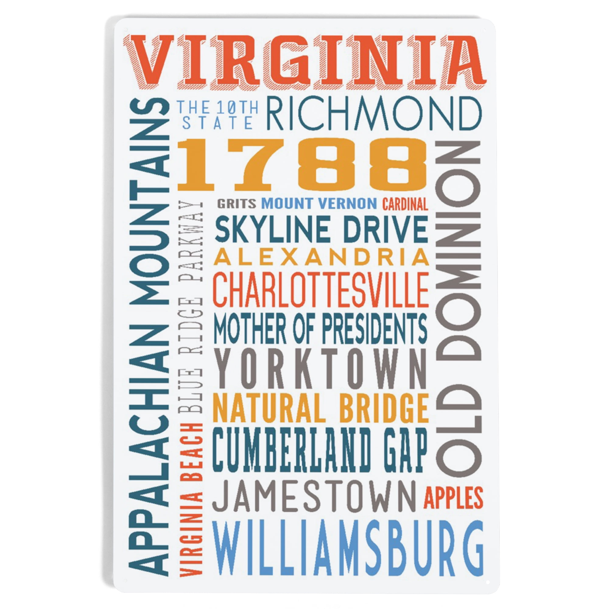 Charlottesville, Virginia, Typography V2 (12x18 Aluminum Art, Indoor ...