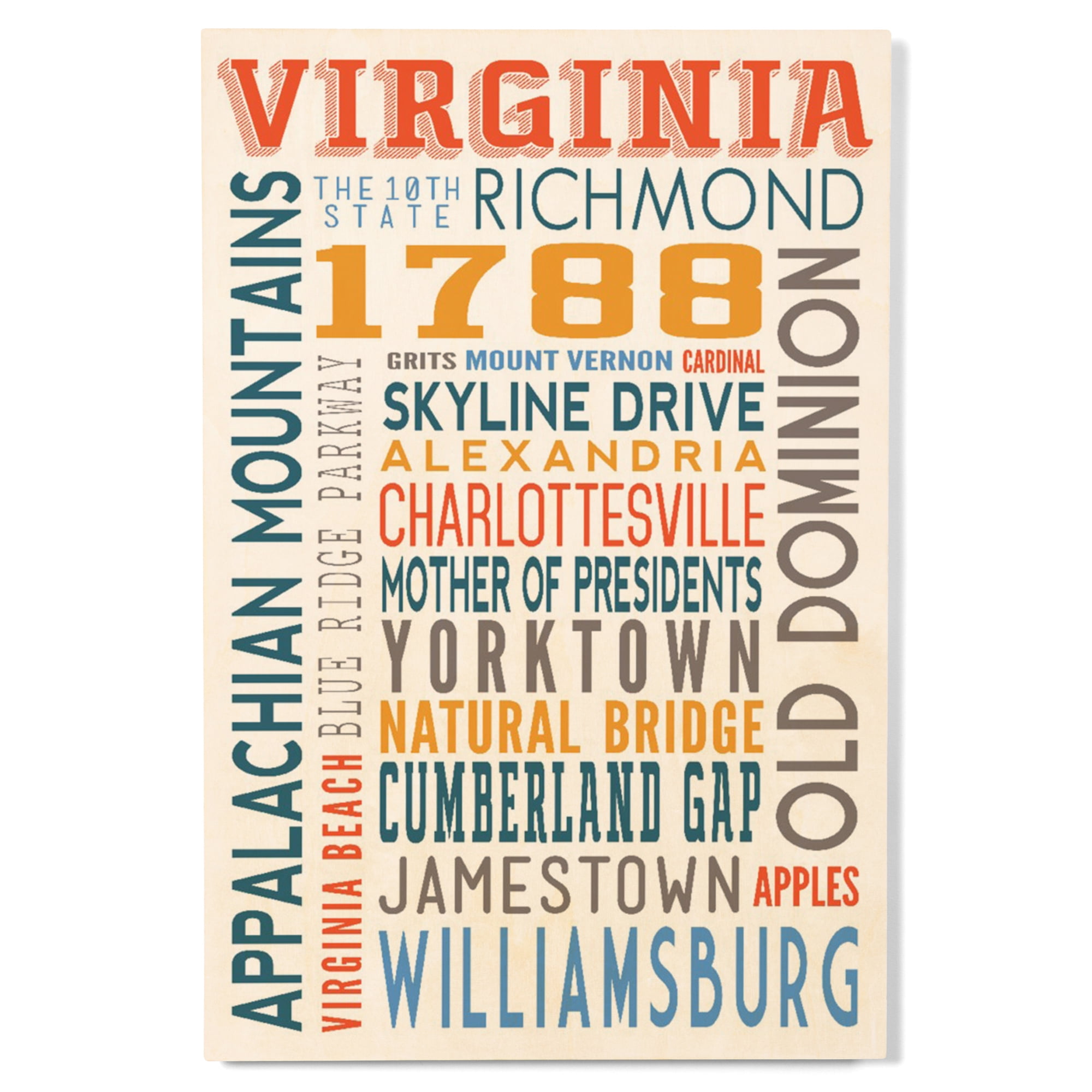 Charlottesville, Virginia, Typography V2 Birch Wood Wall Sign (12x18 ...